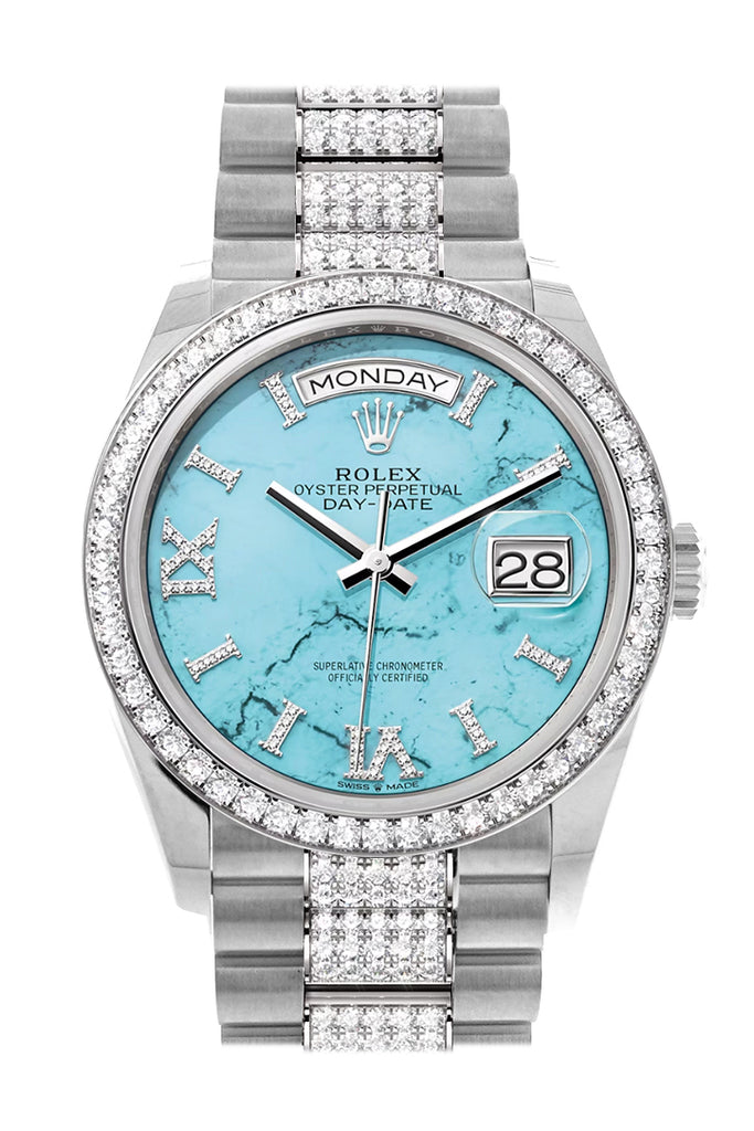 Rolex Day-Date 36 Turquoise Diamond Dial Diamond Bezel White Gold Diam ...