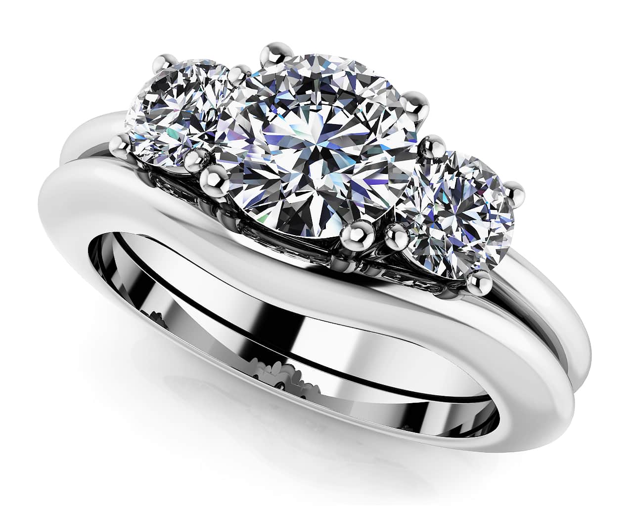 Everlasting Three Stone Wedding Set Diamond with 3.00 ct. (2.00 ct. ce ...