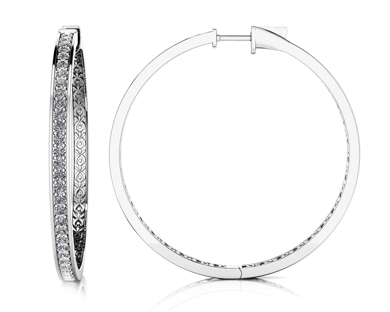 Extra Large Prong Set Diamond Lined Hoops Lab-Grown Diamond with 2.05 ...