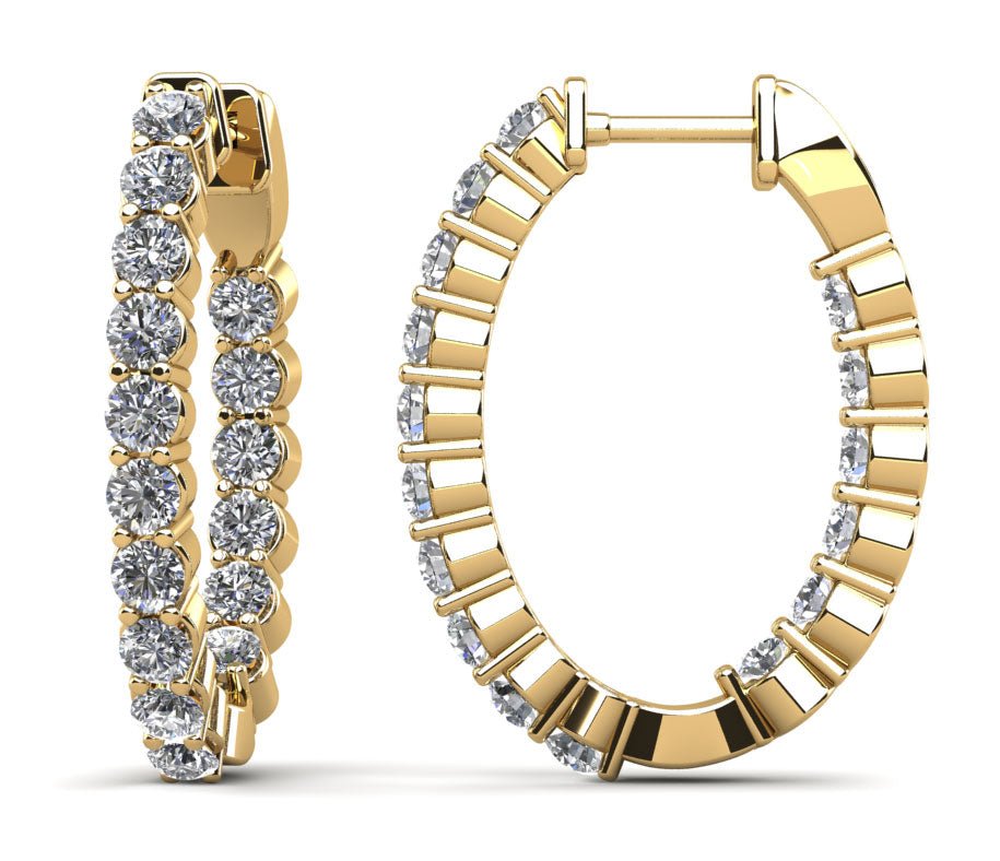 Oval Shaped Classic Diamond Hoop Earrings Petite Diamond with 1.52 ct ...