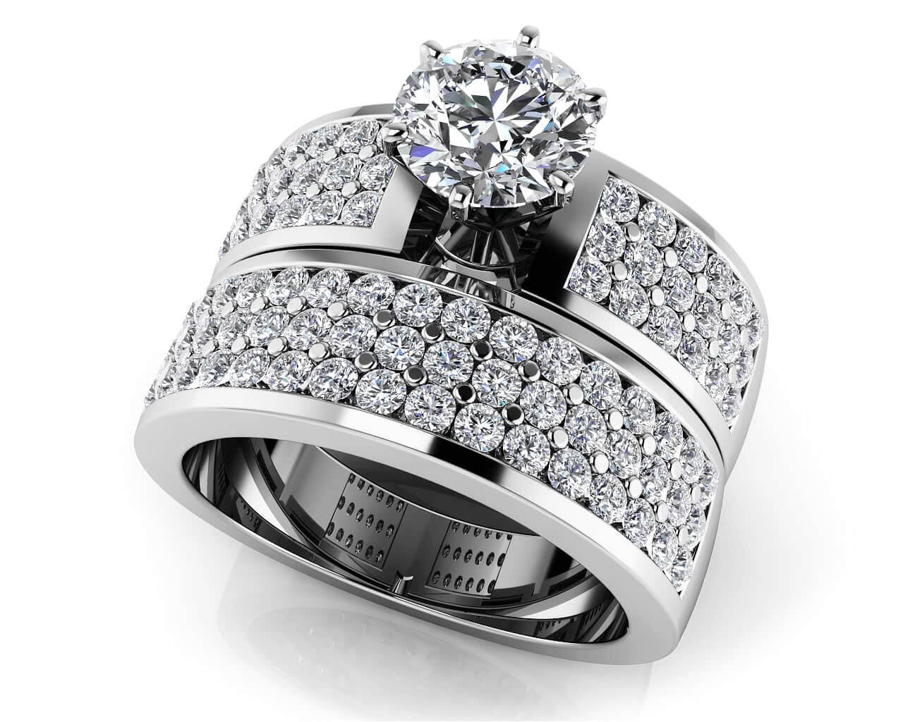 Triple Channel Bridal Set Diamond with 2.51 ct. (1.25 ct. center diamo ...